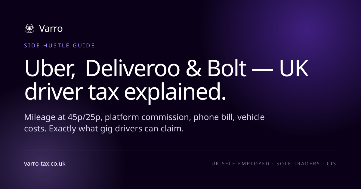 Uber, Deliveroo & Bolt UK driver tax: claims and mileage (2026) — Varro